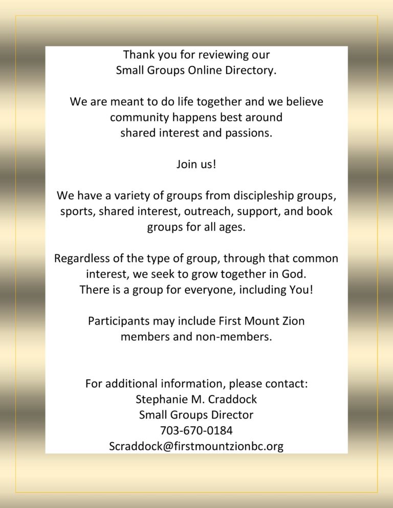 Small Groups Directory - First Mount Zion Baptish Church